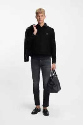 BOSS Cotton Piqué Sweater With Logo Patch - Black