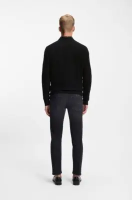 BOSS Cotton Piqué Sweater With Logo Patch - Black