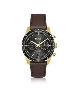BOSS Tourmaster Gold-tone Watch With Brown Leather Strap - Assorted Pre Pack