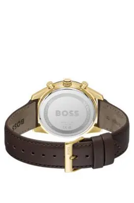 BOSS Tourmaster Gold-tone Watch With Brown Leather Strap - Assorted Pre Pack