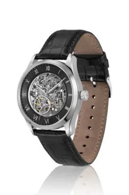 BOSS Principle Skeleton Leather Strap Watch