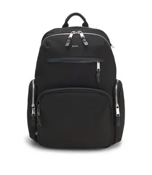 BOSS Multi-pocket Backpack With Leather Trim - Black