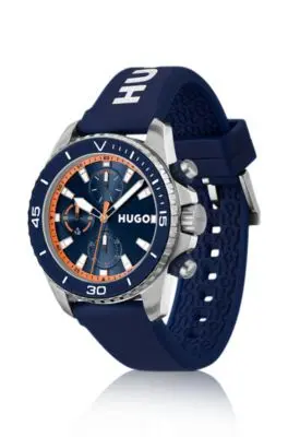Hugo Dive Logo-strap Watch With Silicone-inlay Bezel