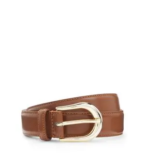 BOSS Italian Leather Belt With Gold-tone Buckle - Brown