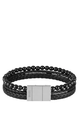 BOSS Braided Leather And Bead Cuff