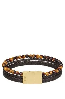 BOSS Bead And Braided Leather Cuff