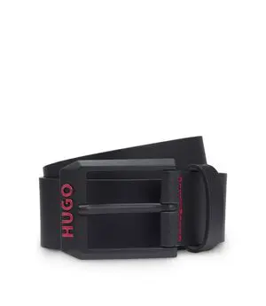 Hugo Italian-leather Belt With Logo Buckle - Black
