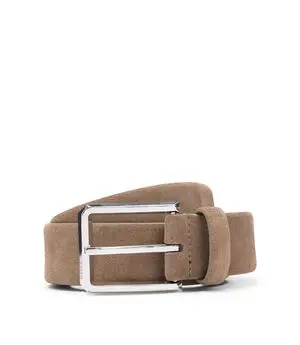 BOSS Suede Belt With Silver-tone Buckle - Beige