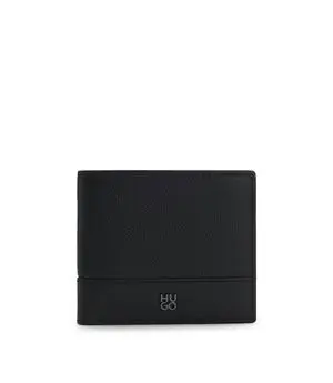 Hugo Leather Billfold Wallet With Stacked-logo Trim - Black
