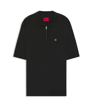 Hugo Zip-neck Knit Polo With Jacquard Details