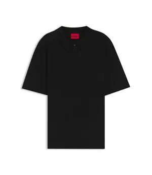 Hugo Knit Polo Sweater With Covered Placket - Black