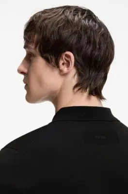 Hugo Knit Polo Sweater With Covered Placket - Black