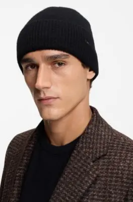 BOSS Logo Plaque Cashmere Beanie - Black