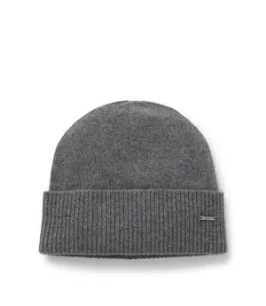 BOSS Cashmere Knit Beanie With Metal Logo Plaque - Grey