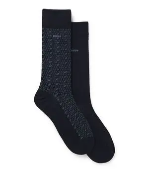 BOSS Two-pack Of Cotton-blend Regular Length Socks - Dark Blue