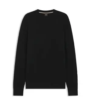 BOSS Cotton Sweater With Knitted Structure - Black