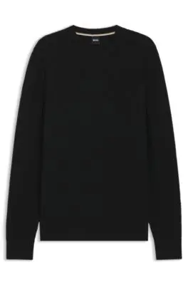 BOSS Cotton Sweater With Knitted Structure - Black