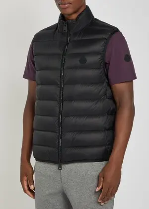 Moncler Quilted Shell Gilet With Logo Appliqu - Black