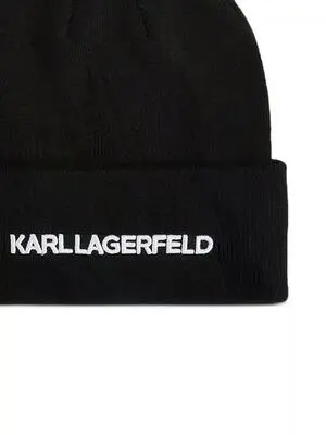 Karl Lagerfeld Logo Embroidered Beanie Hat - Black