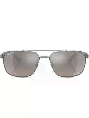 Ray-ban Rectangle-frame Mirrored-lens Sunglasses - Grey