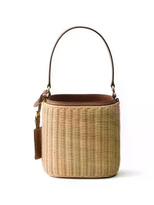 Prada Woven Bucket Bag With Leather Details - Neutrals