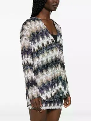 Missoni Zigzag Pattern Metallic Knit V-neck Blouse