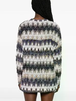 Missoni Zigzag Pattern Metallic Knit V-neck Blouse
