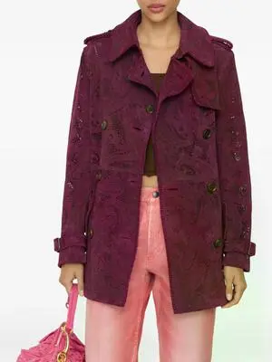 Burberry Short Paisley Suede Foxfield Trench Coat
