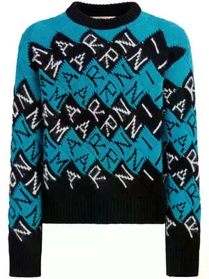 Marni Logo Intarsia-knit Jumper - Blue