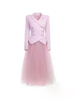 ARAFTU Double-breasted Tulle-panel Dress - Pink