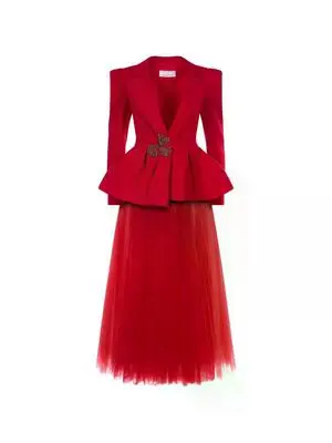ARAFTU Peplum Tulle-panel Dress - Red