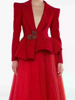 ARAFTU Peplum Tulle-panel Dress - Red