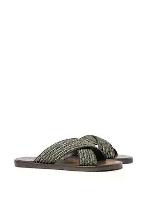 SCAROSSO Ettore Crossover-strap Raffia Sandals - Green