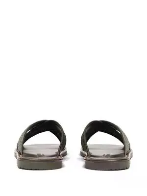 SCAROSSO Ettore Crossover-strap Raffia Sandals - Green