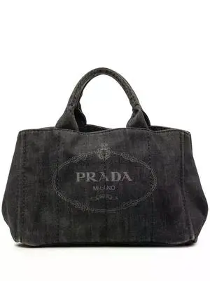 Prada 2013-2026 Denim Canapa Logo Satchel - Black
