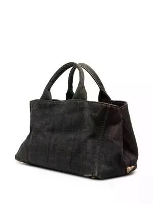 Prada 2013-2026 Denim Canapa Logo Satchel - Black