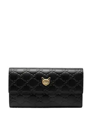 Gucci 2000-2015 Guccissima Signature Crystal Cat Continental Wallet Long Wallets - Black
