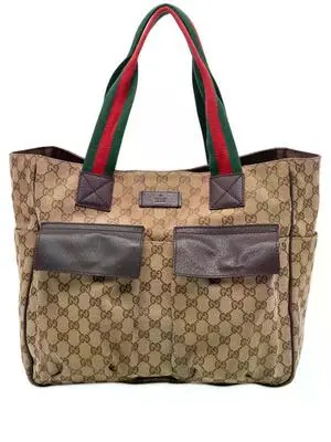 Gucci Gg Canvas Web Double Pockets Tote Bag