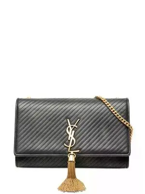 Saint Laurent Medium Diagonal Quilted Monogram Kate Tassel Crossbody Bag - Black