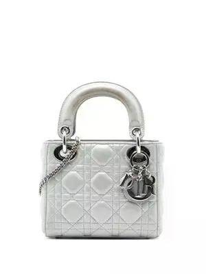 Dior 2016 Mini Lambskin Cannage Lady Satchel - Silver