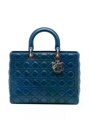 Dior 2014 Large Lambskin Cannage Lady Satchel - Blue