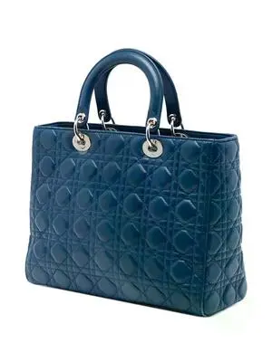 Dior 2014 Large Lambskin Cannage Lady Satchel - Blue