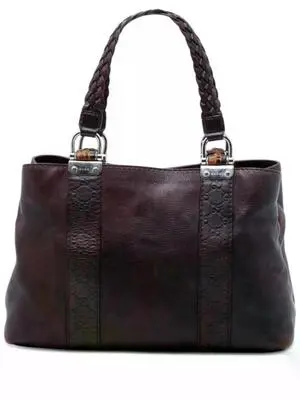 Gucci Ssima Trimmed Leather Bamboo Libeccio Tote