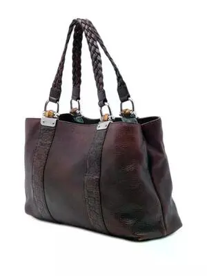 Gucci Ssima Trimmed Leather Bamboo Libeccio Tote
