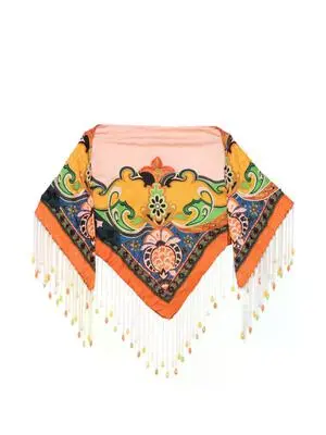 Etro Paisley-print Beaded-fringe Scarf - Pink