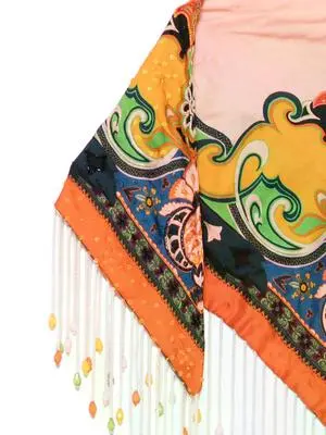 Etro Paisley-print Beaded-fringe Scarf - Pink
