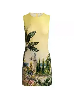 Alice + Olivia Wynell Landscape-print Mini Dress - Yellow