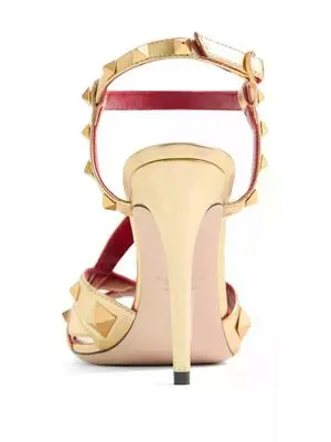Valentino Garavani Studded Sandals In Laminated Nappa Leather - Gold