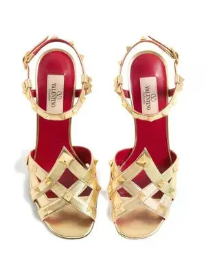 Valentino Garavani Studded Sandals In Laminated Nappa Leather - Gold