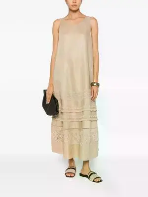 Max Mara Lace-insert Midi Dress - Neutrals